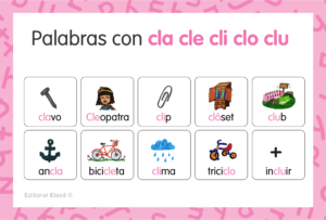 Palabras con cla, cle, cli, clo, clu (ejemplos y oraciones)